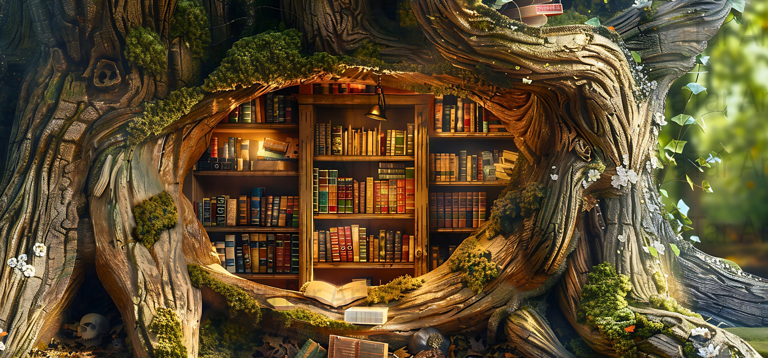 3D Enchanted Forest Library Bookshelf 3D Coffee Mug, Unique Literary ...