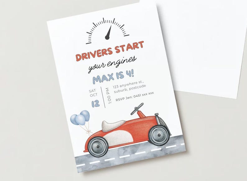 Race Car Birthday Party Invitation | Printable Race Car Invite ...