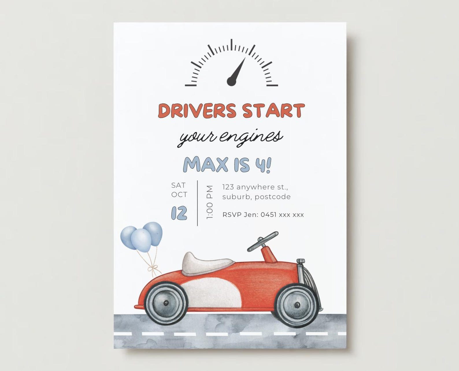 Race Car Birthday Party Invitation | Printable Race Car Invite ...