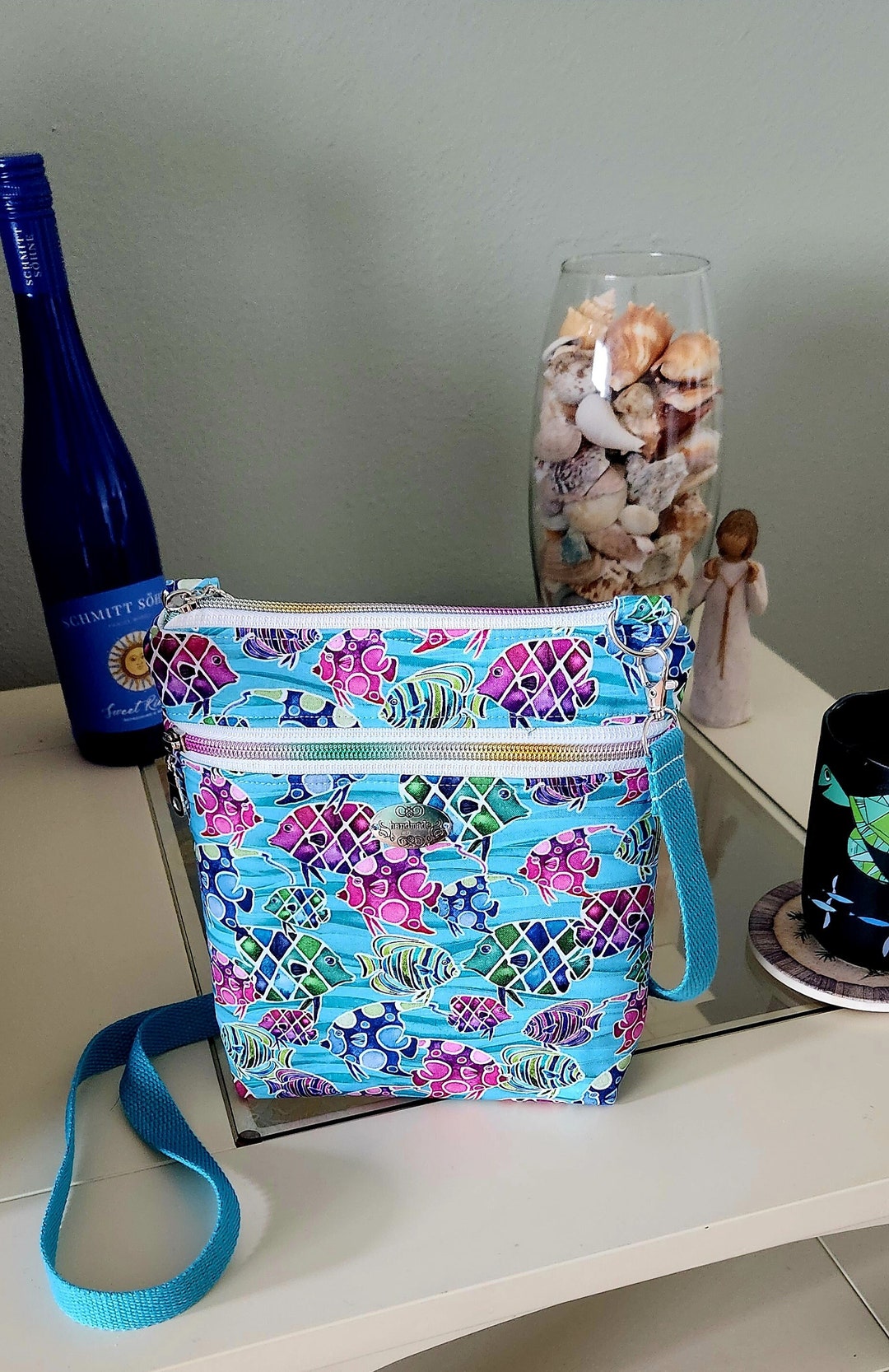 Handmade ‘blue Ocean Tropical Fish’ Crossbody Bag | Fabric Shoulder Bag ...