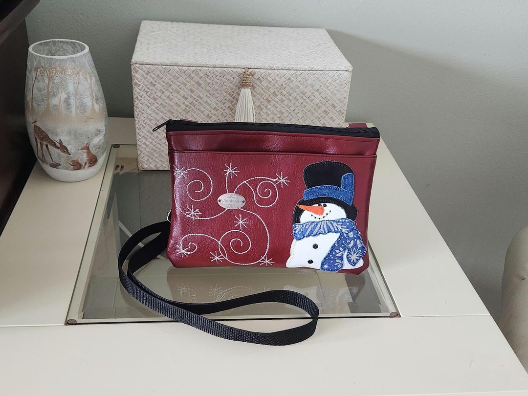 Handmade ‘burgundy Applique 3D Snowman’ Crossbody Purse | Sling ...