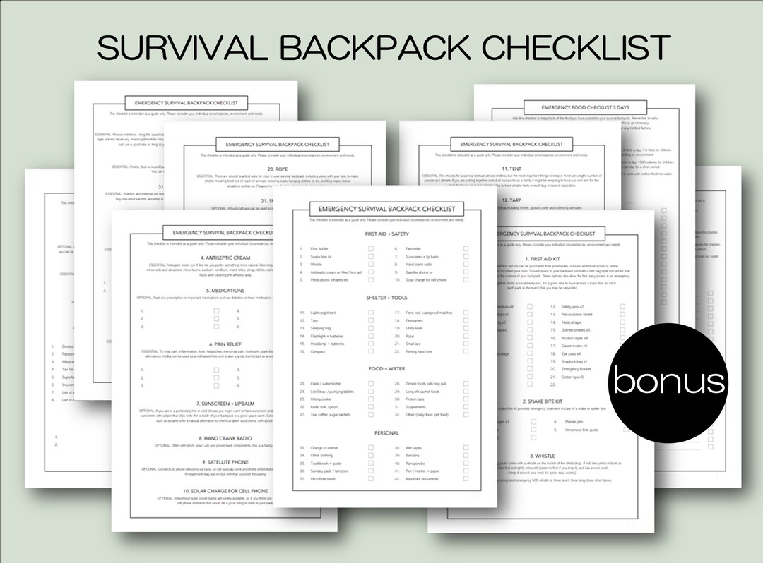 Survival Backpack Checklist | Emergency | Prepper | A4 | PDF ...
