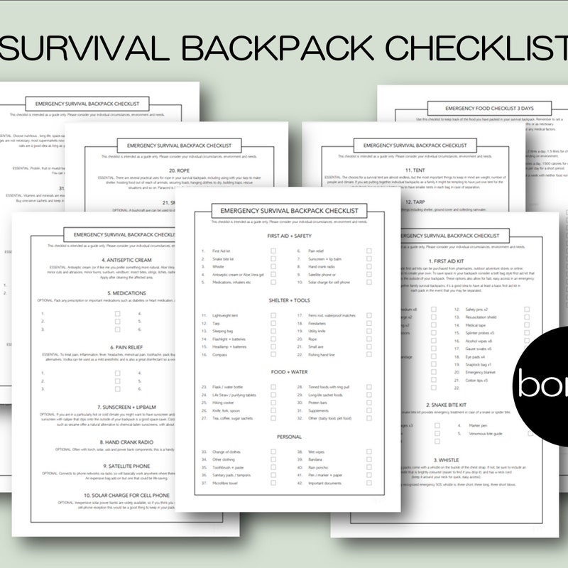 Bug Out Bag Checklist - Etsy