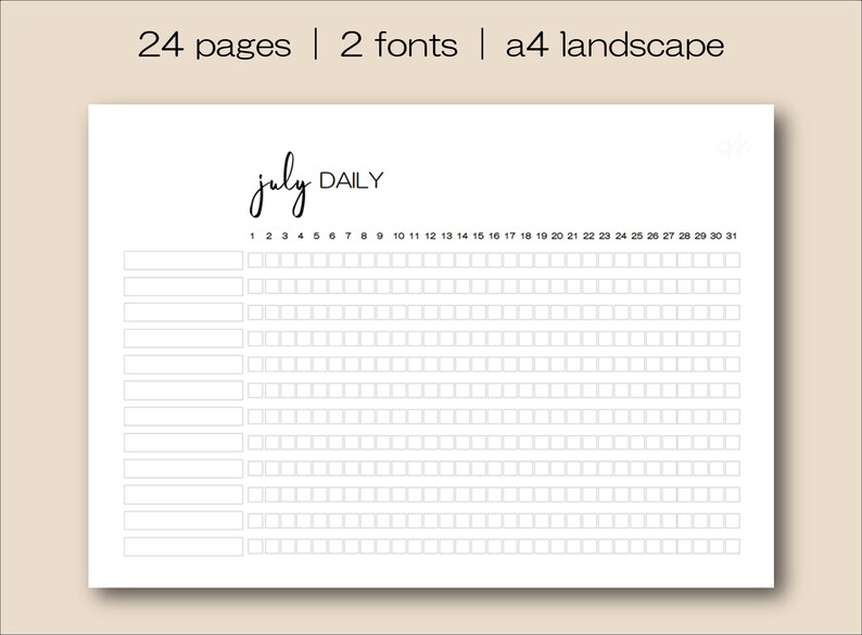 Habit Tracker | Simple | A4 | Landscape | 12 Month Tracker | PDF ...