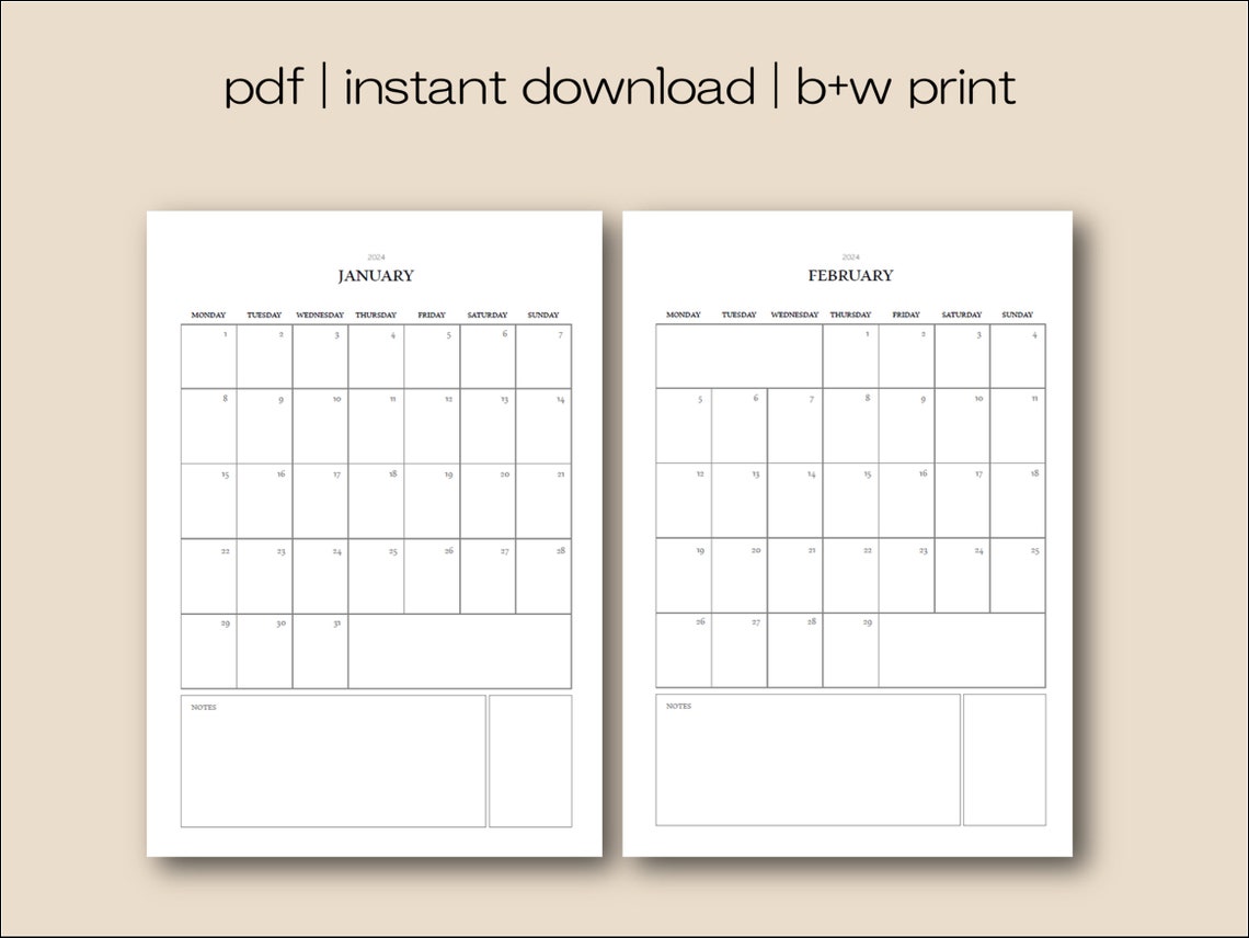 2024 Calendar Calendar 2024 A4 PDF Printable Planner Tracker - Etsy