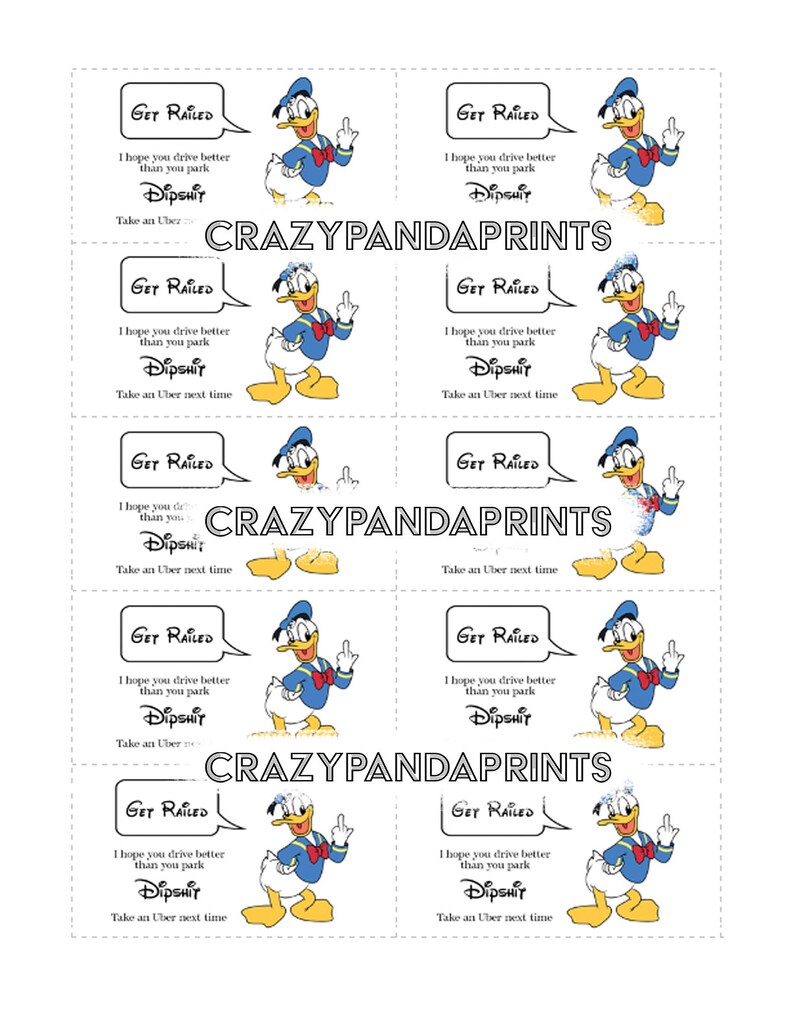 Funny Donald Duck Notes for Car Windshield With a Horrible Parking Job ...