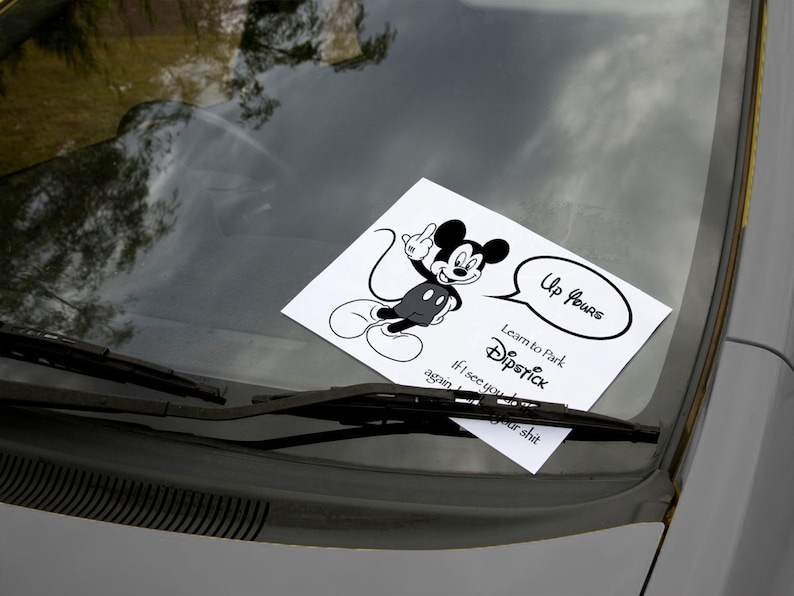 Funny Mickey Mouse With Middle Fingers Notes for Car Windshield With ...