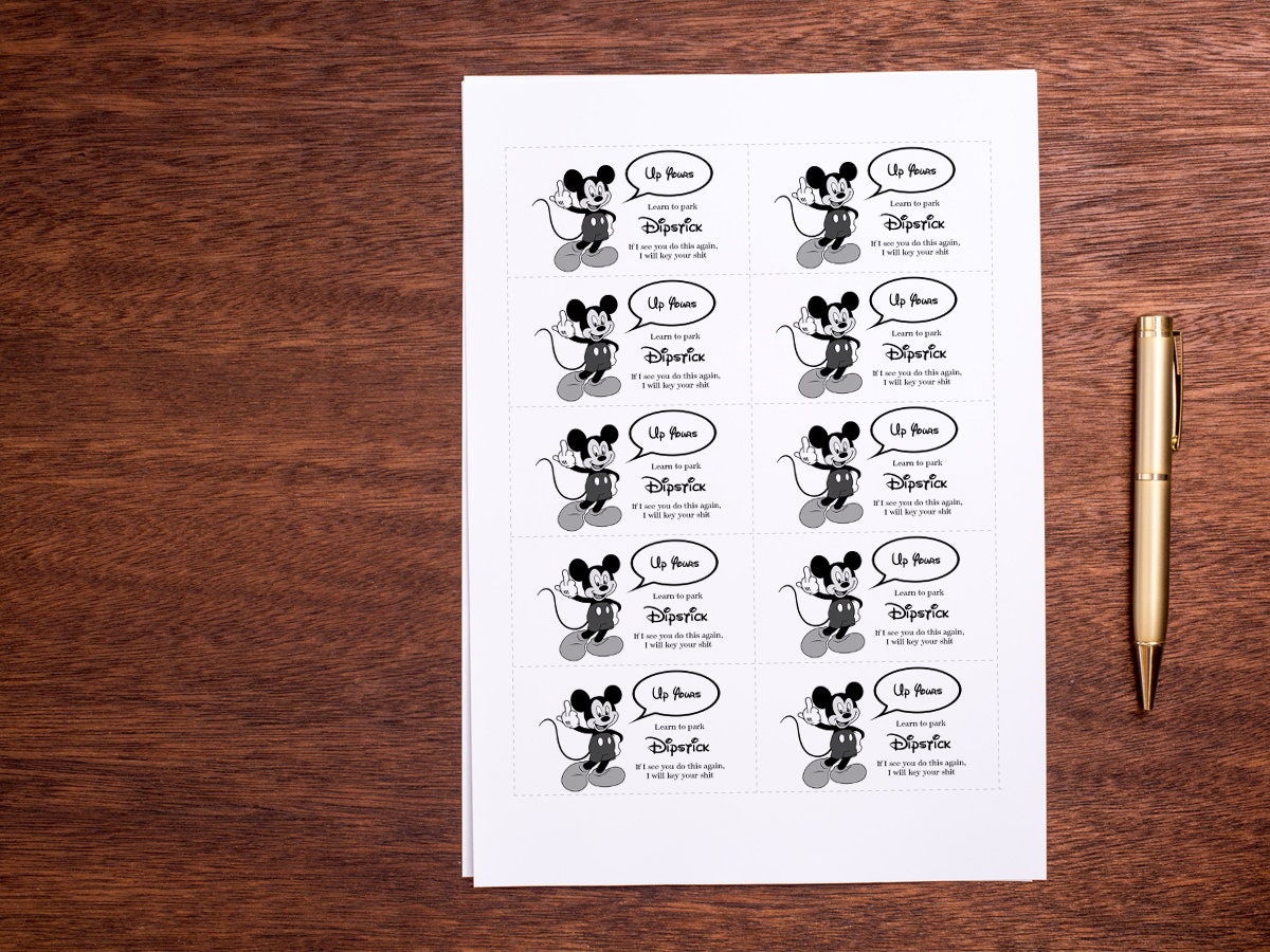 Funny Mickey Mouse With Middle Fingers Notes for Car Windshield With ...