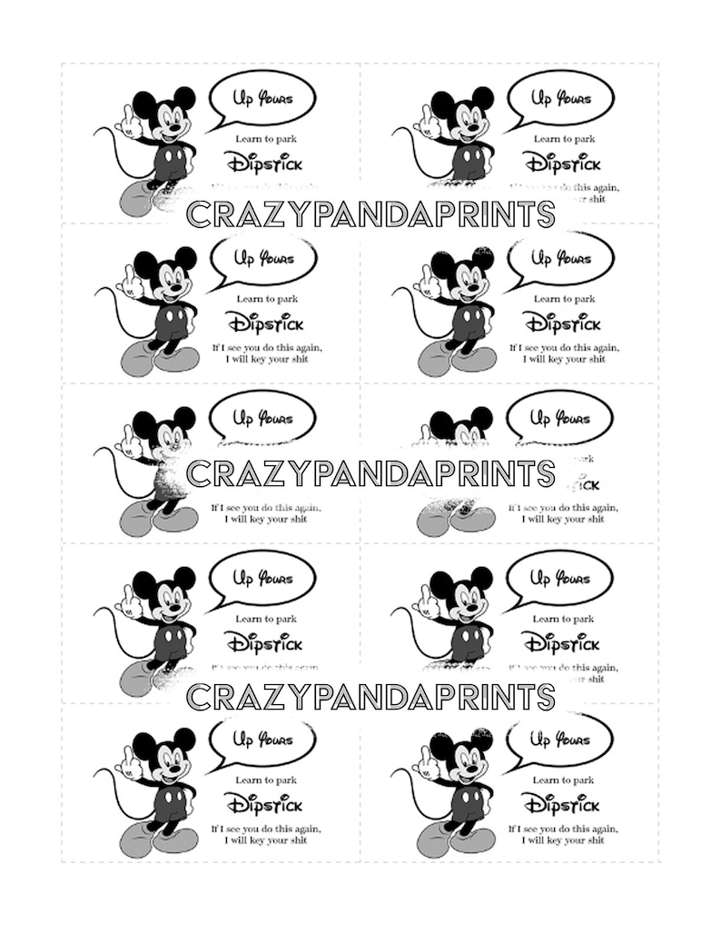 Funny Mickey Mouse With Middle Fingers Notes for Car Windshield With ...