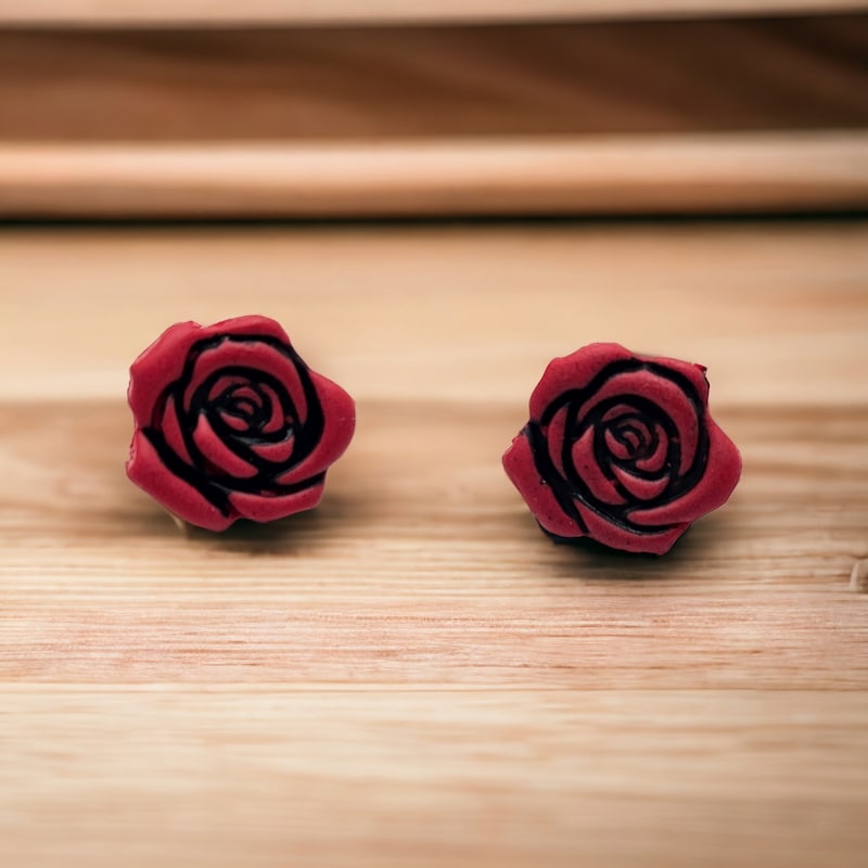 Red Rose Earrings - Etsy
