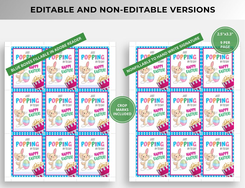 Easter Printable Gift Tag, Just Popping by to Say Happy Easter, for ...