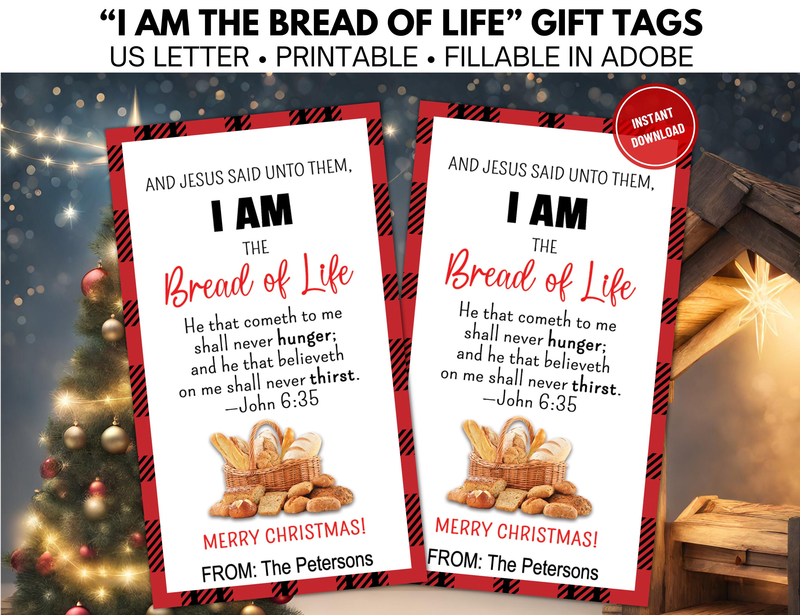 I Am the Bread of Life Christmas Printable Gift Tag, Editable Gift Tag ...