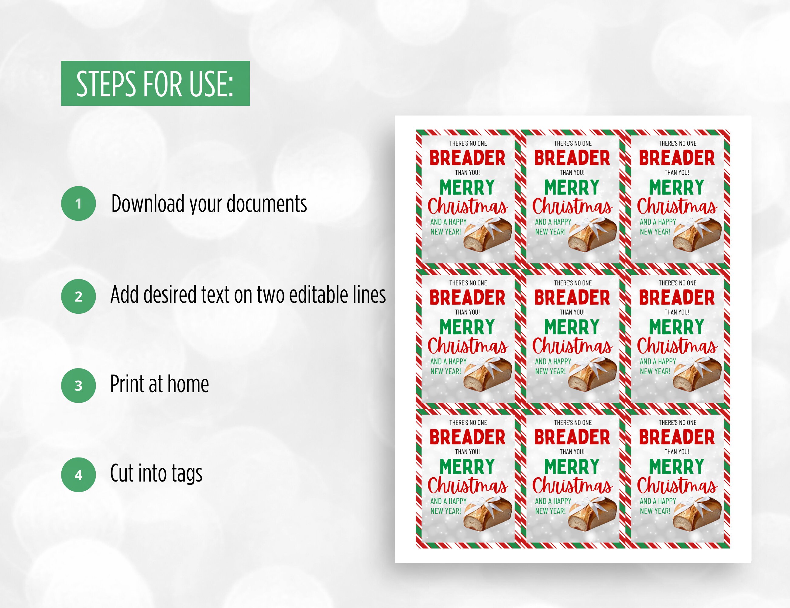 Christmas Editable Bread Gift Tag for Neighbors, Friends, Teachers, and ...