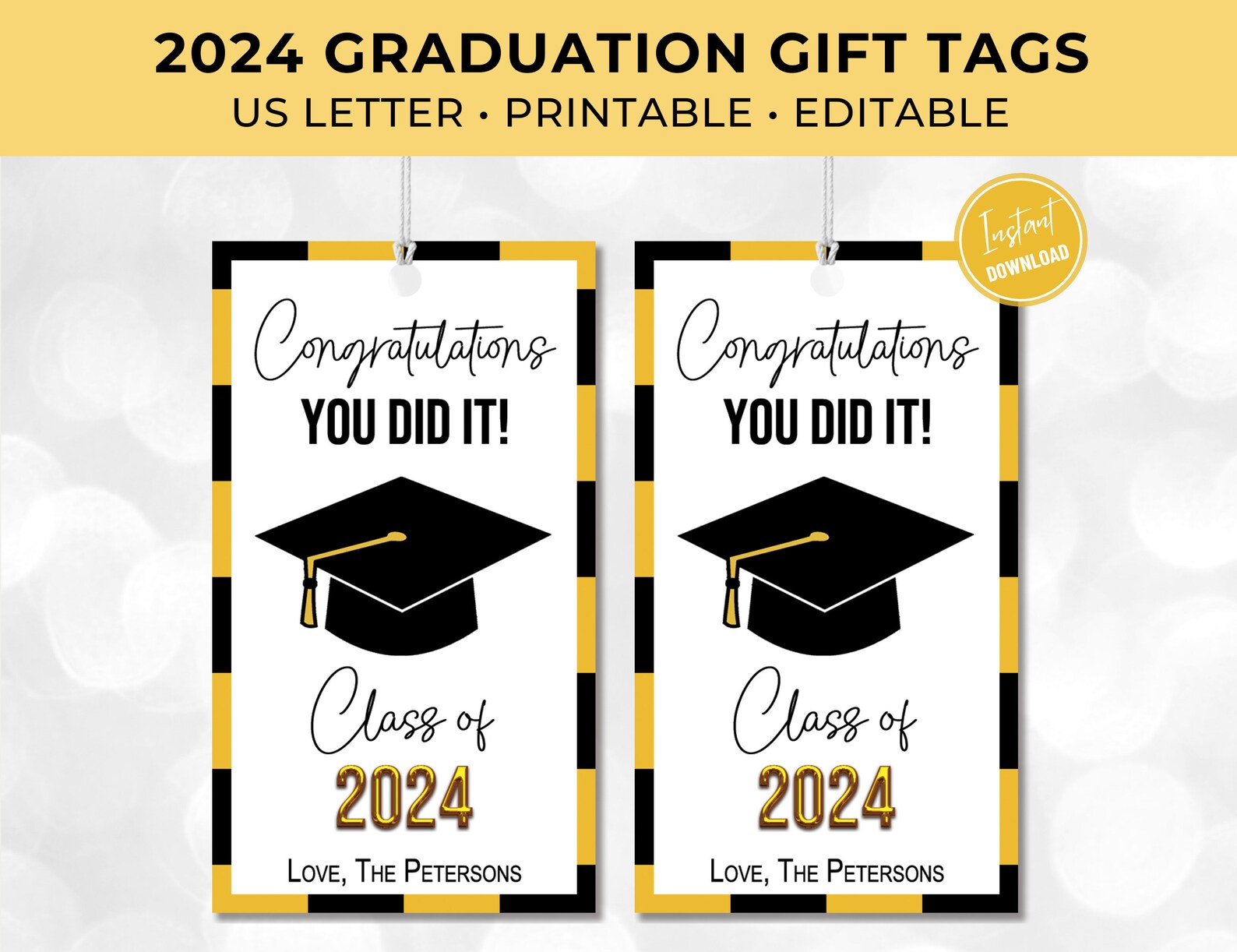 Graduation Gift Tags for Class of 2024, Printable Student Graduate Cap ...