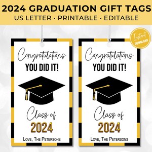 Graduation Gift Tags for Class of 2024, Printable Student Graduate Cap ...