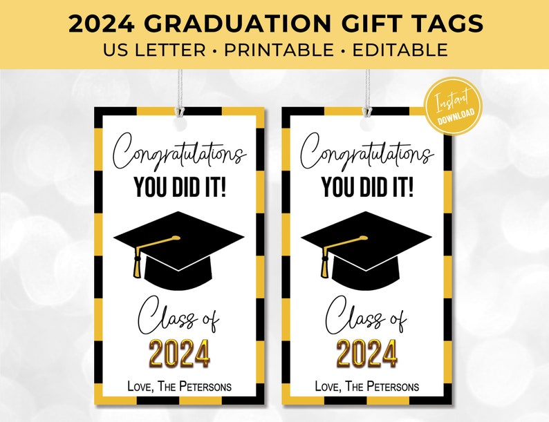 Graduation Gift Tags for Class of 2024, Printable Student Graduate Cap ...