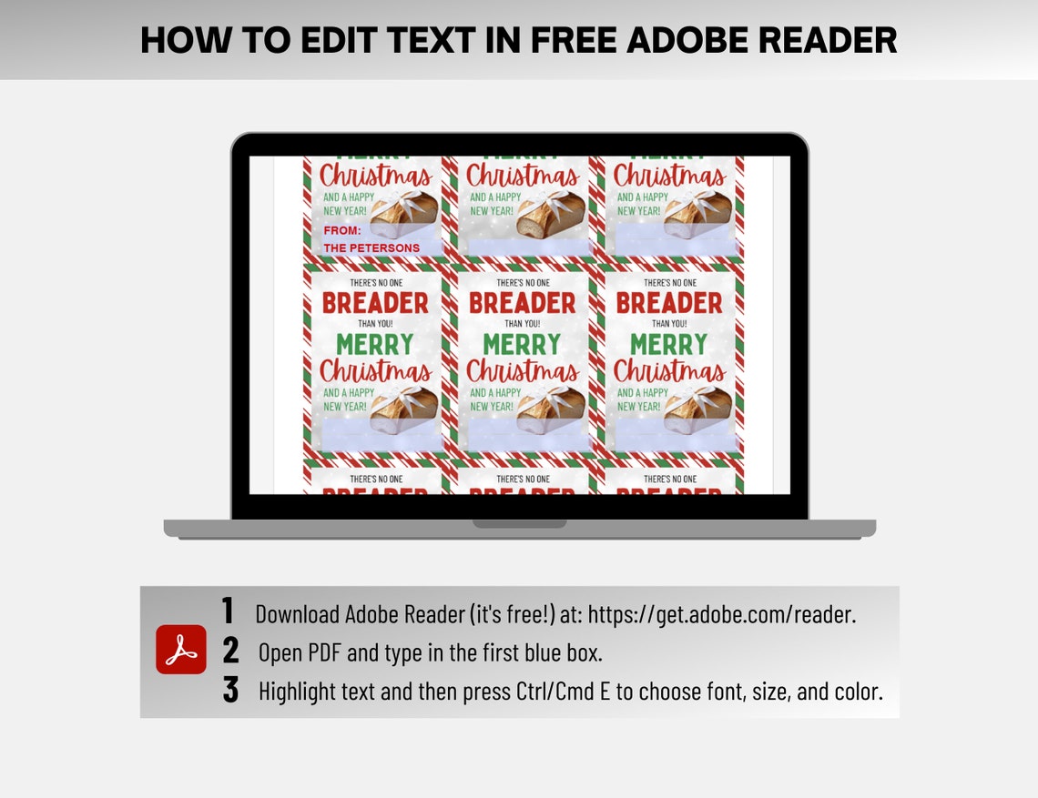 Christmas Editable Bread Gift Tag for Neighbors, Friends, Teachers, and ...