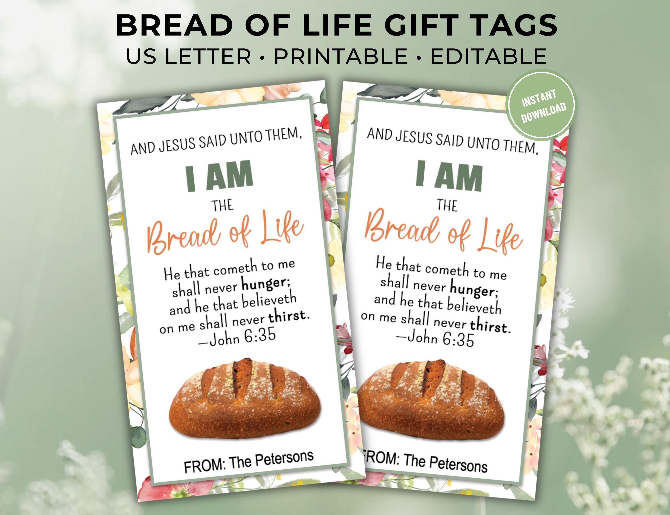 Printable Bread Gift Tag, I Am the Bread of Life, Editable Gift Tag ...