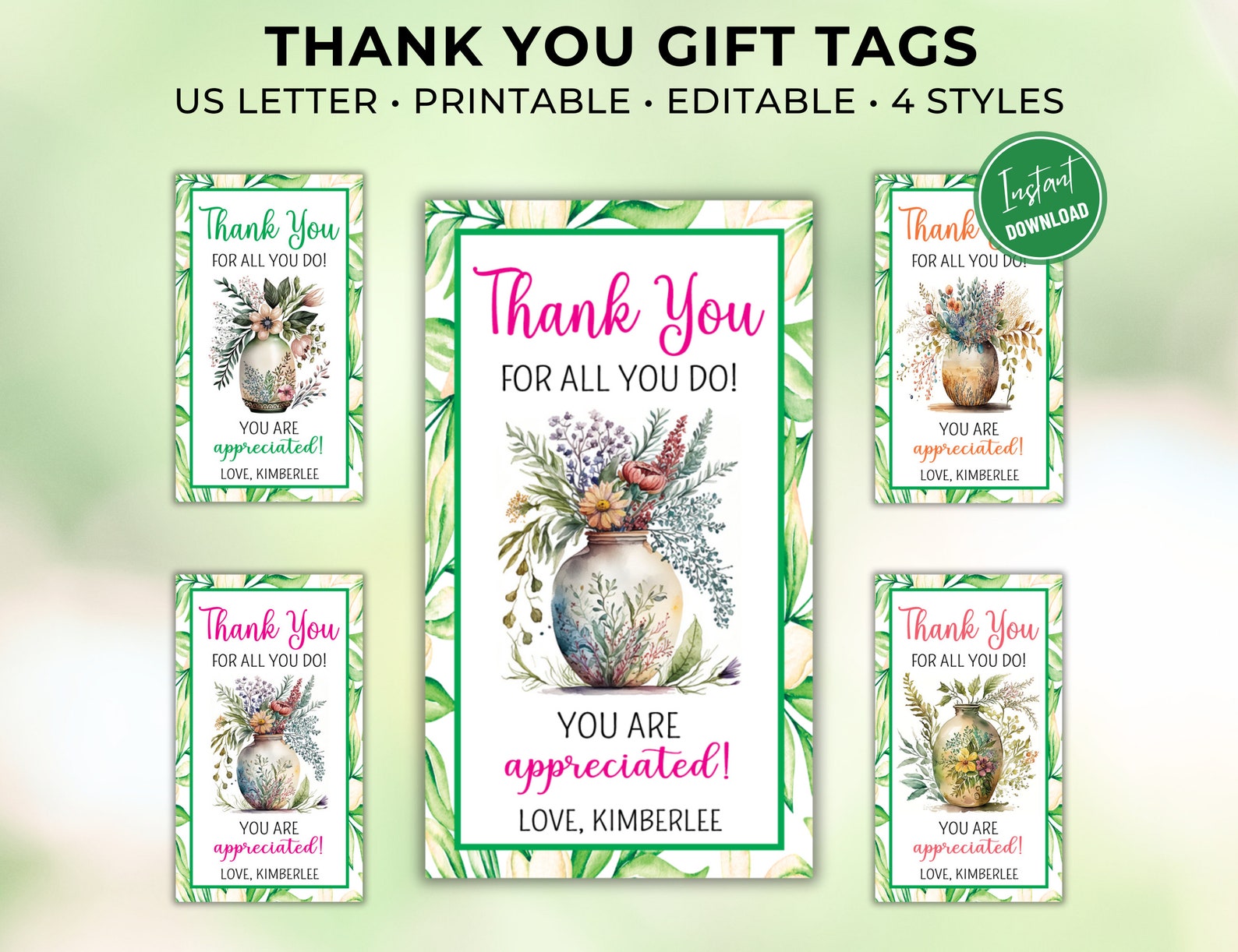 Thank You Printable Gift Tag, Thank You for All You Do, Floral ...