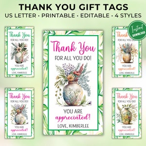 Thank You Printable Gift Tag, Thank You for All You Do, Floral ...