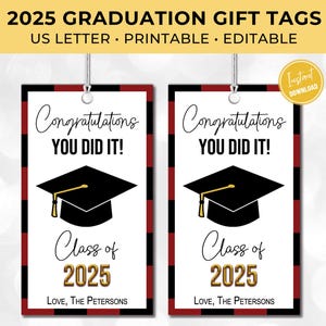 Graduation Gift Tags for Class of 2025, Printable Student Graduate Cap ...