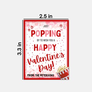 Popcorn Valentine Gift Tag, Just Popping by to Wish You a Happy ...