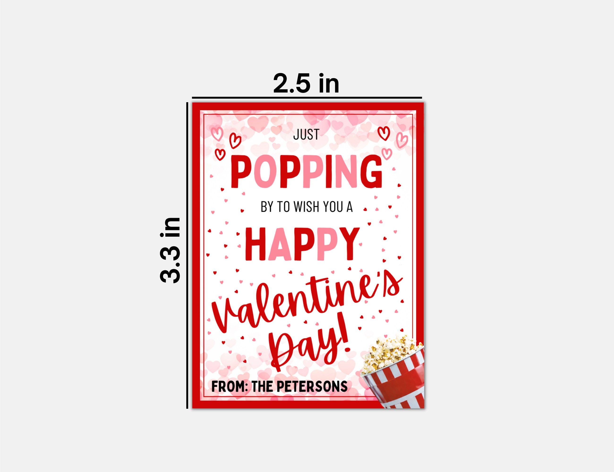 Popcorn Valentine Gift Tag, Just Popping by to Wish You a Happy ...
