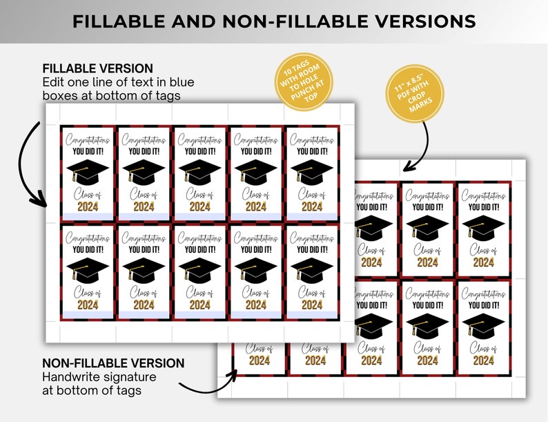 Graduation Gift Tags for Class of 2024, Printable Student Graduate Cap ...