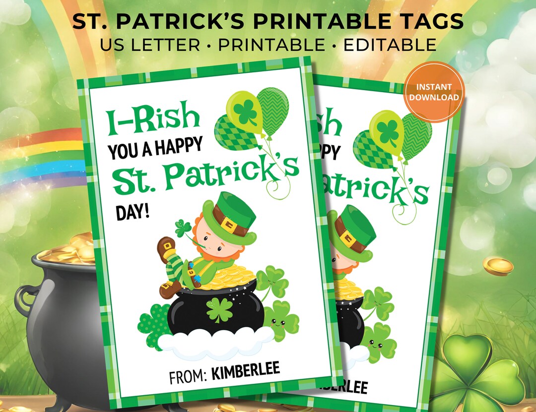 Editable St. Patrick's Day Gift Tag, Irish You a Happy St. Patrick's ...