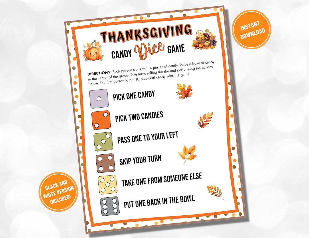 Thanksgiving Candy Dice Game, Thanksgiving Dinner Party Game ...