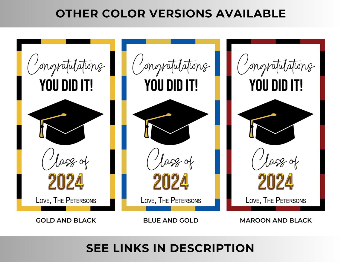 Graduation Gift Tags for Class of 2024, Printable Student Graduate Cap ...