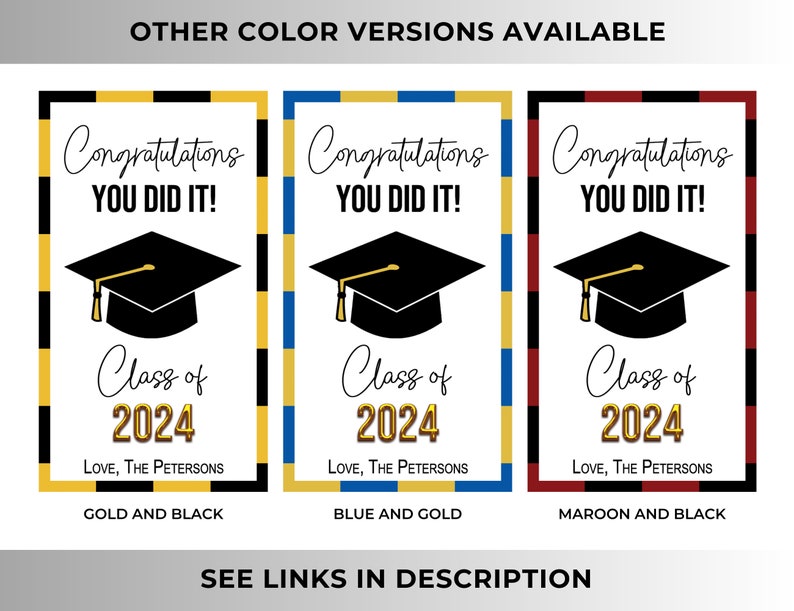 Graduation Gift Tags for Class of 2024, Printable Student Graduate Cap ...