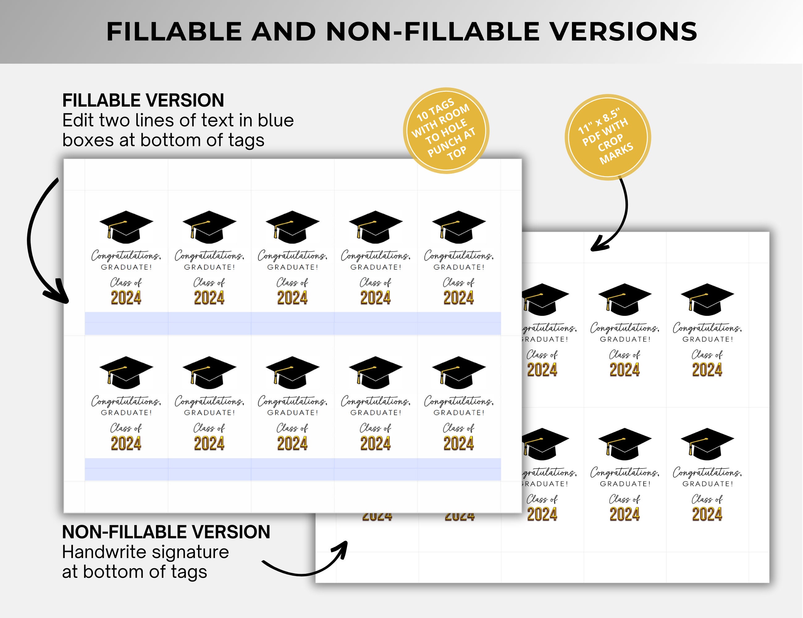 Graduation Gift Tags for Class of 2024, Printable Student Graduate Cap ...