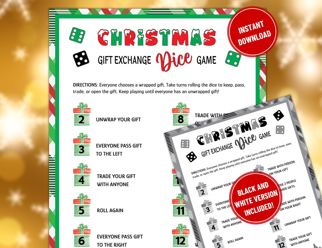 Christmas Gift Exchange Roll the Dice Game, White Elephant Gift ...