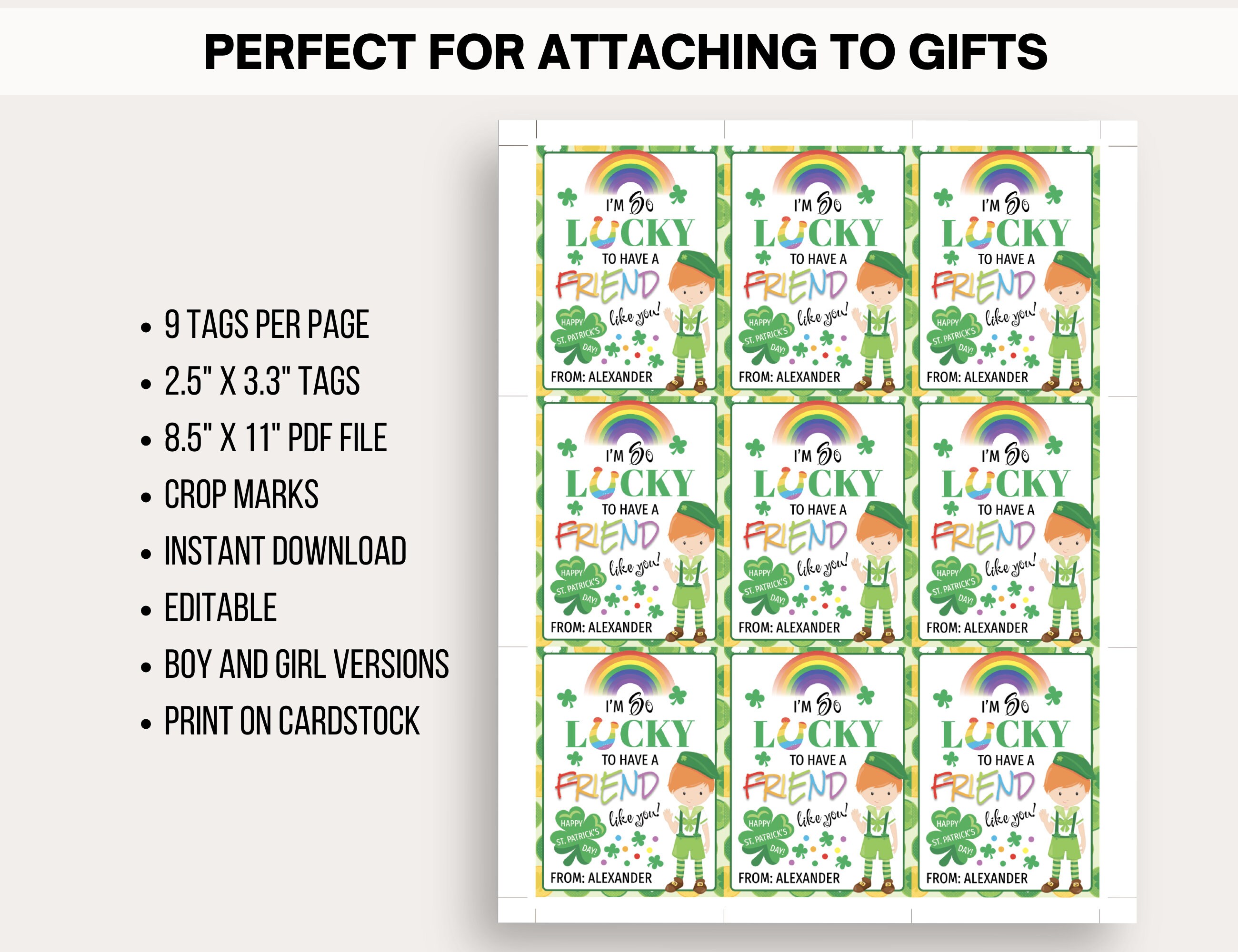 St. Patrick's Day Printable Gift Tag I'm so Lucky to Have a Friend Like ...