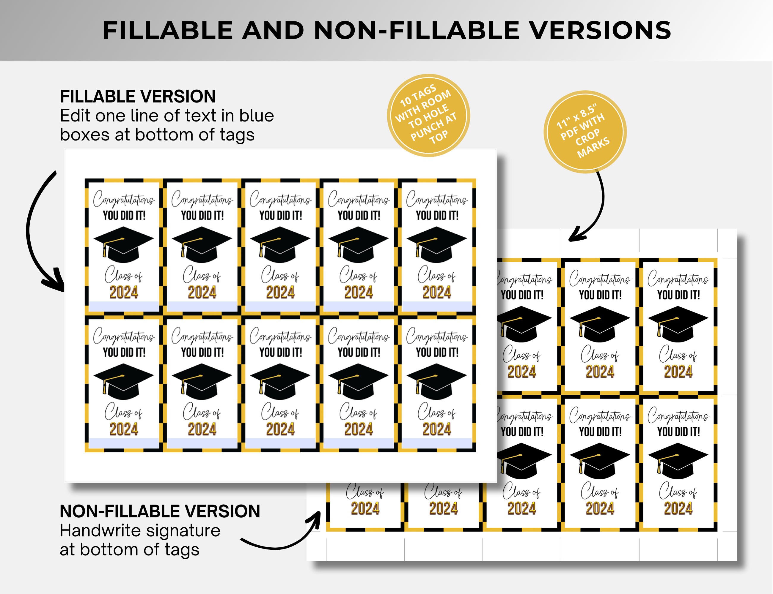 Graduation Gift Tags for Class of 2024, Printable Student Graduate Cap ...