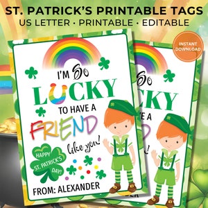 St. Patrick's Day Printable Gift Tag, I'm so Lucky to Have a Friend ...