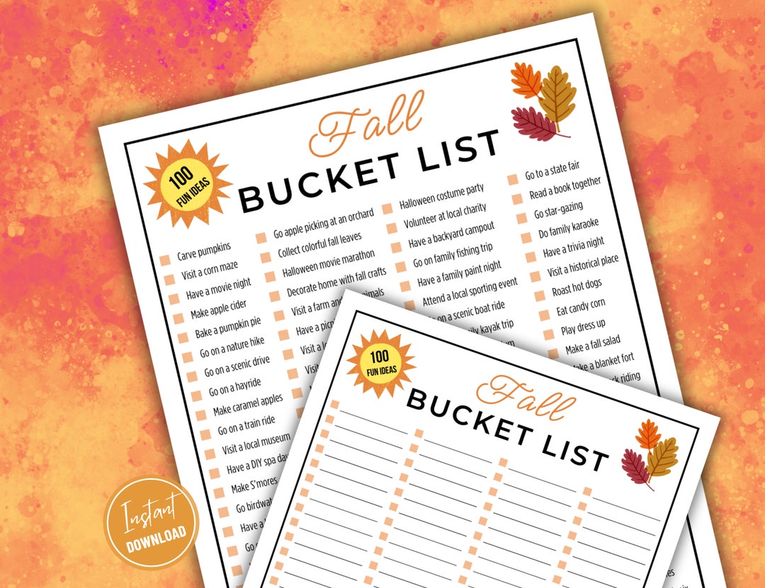 Fall Bucket List Printable, Editable Fall Activities Checklist Template ...