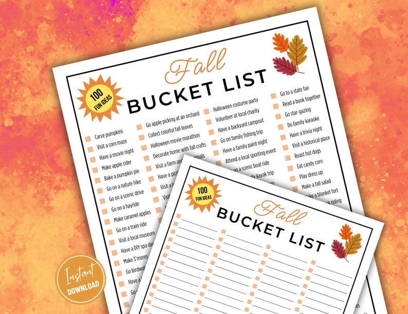 Fall Bucket List Printable, Editable Fall Activities Checklist Template ...