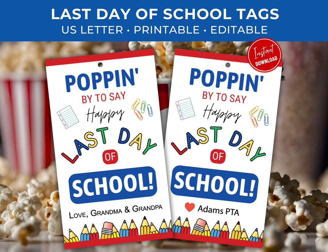 End of School Teacher Gift Tag Printable, Popping by to Say Happy Last ...
