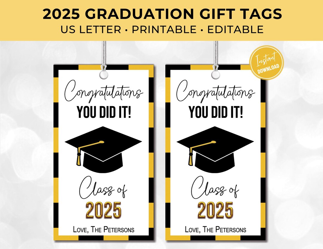 Graduation Gift Tags for Class of 2025, Printable Student Graduate Cap ...