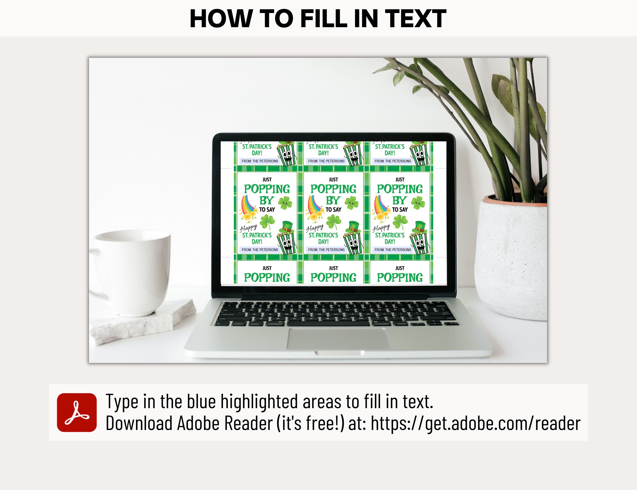 Popcorn St. Patrick's Day Gift Tag, Just Popping by to Wish You a Happy ...