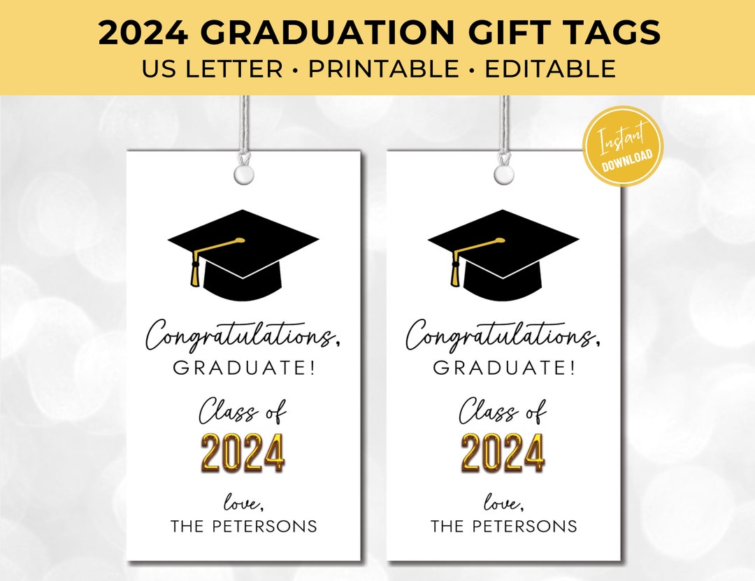 Graduation Gift Tags for Class of 2024, Printable Student Graduate Cap ...