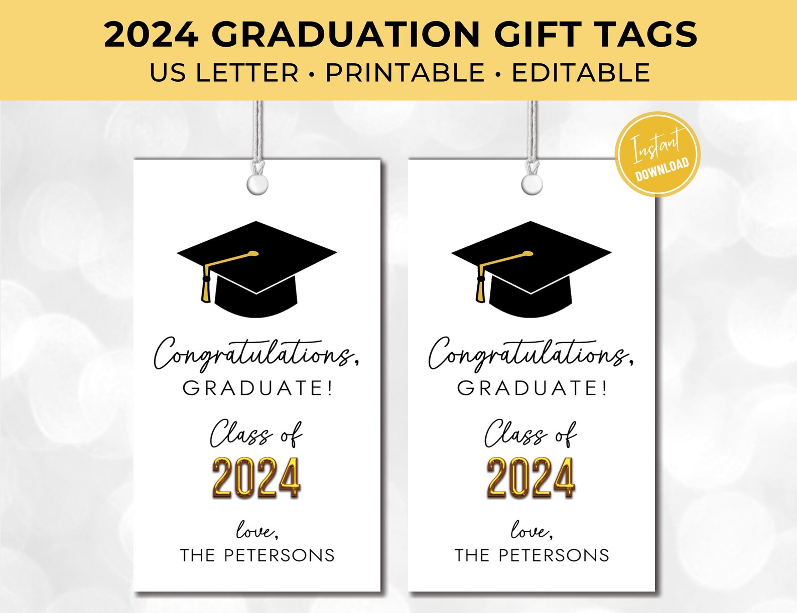Graduation Gift Tags for Class of 2024, Printable Student Graduate Cap ...