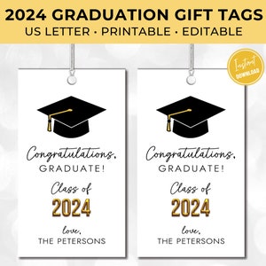 Graduation Gift Tags for Class of 2024, Printable Student Graduate Cap ...