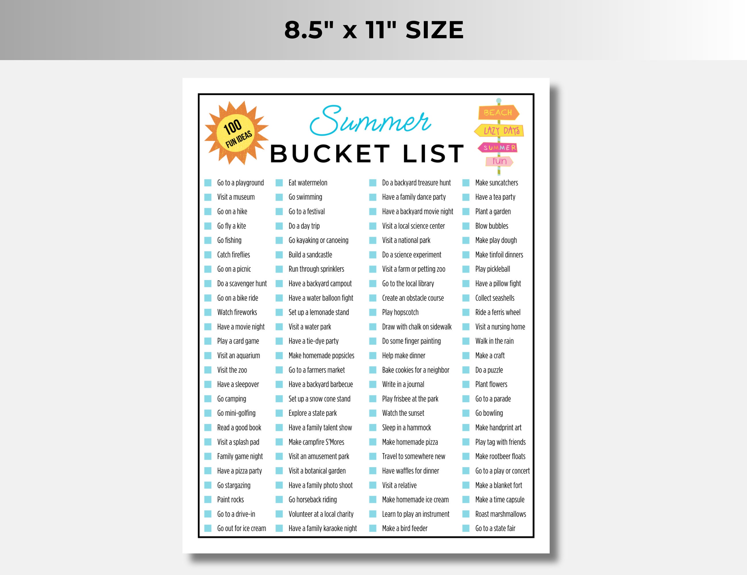 Summer Bucket List Printable, Editable Summer Activities Checklist ...