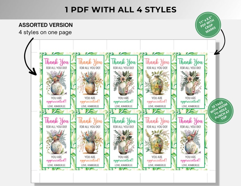 Thank You Printable Gift Tag, Thank You for All You Do, Floral ...