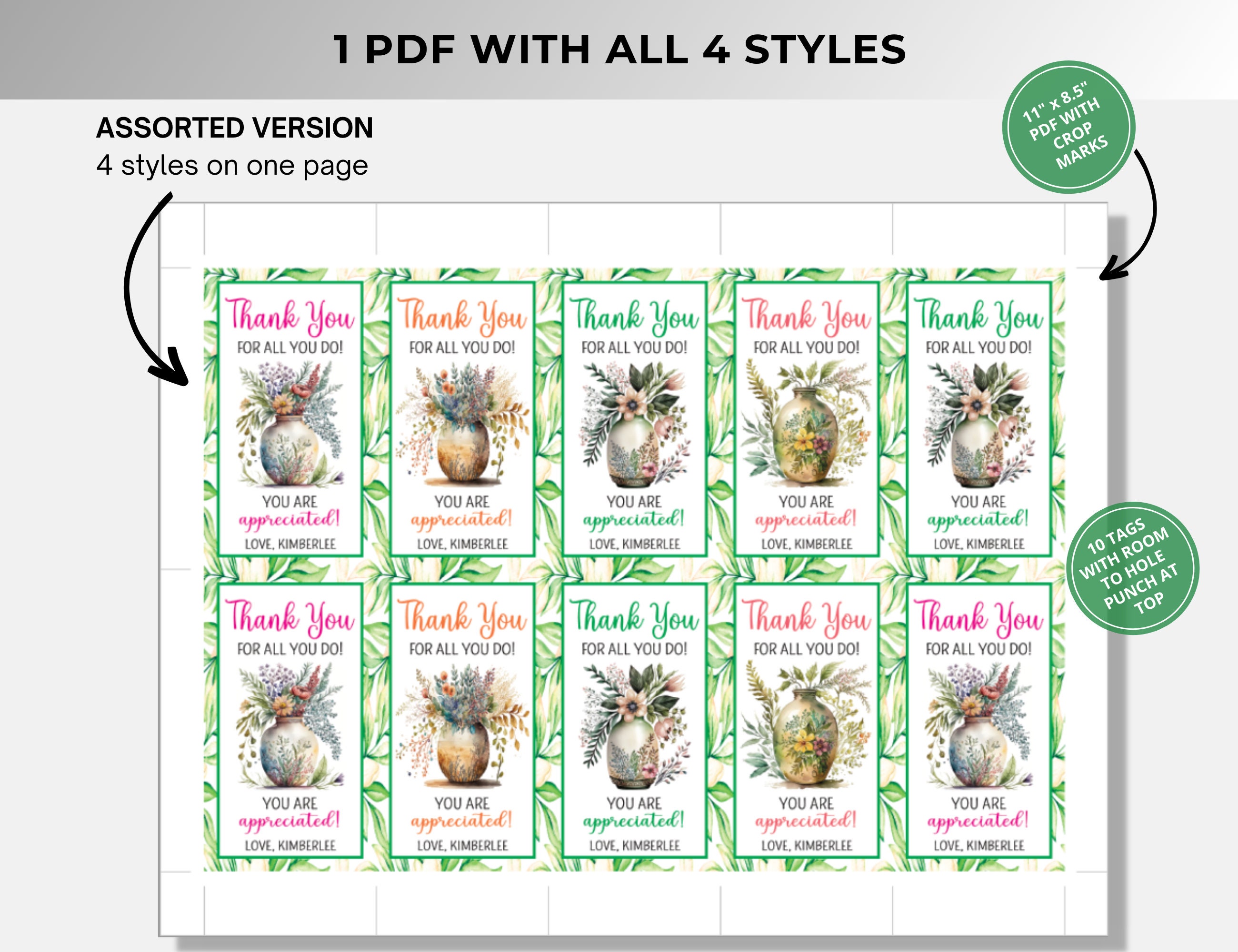 Thank You Printable Gift Tag, Thank You for All You Do, Floral ...