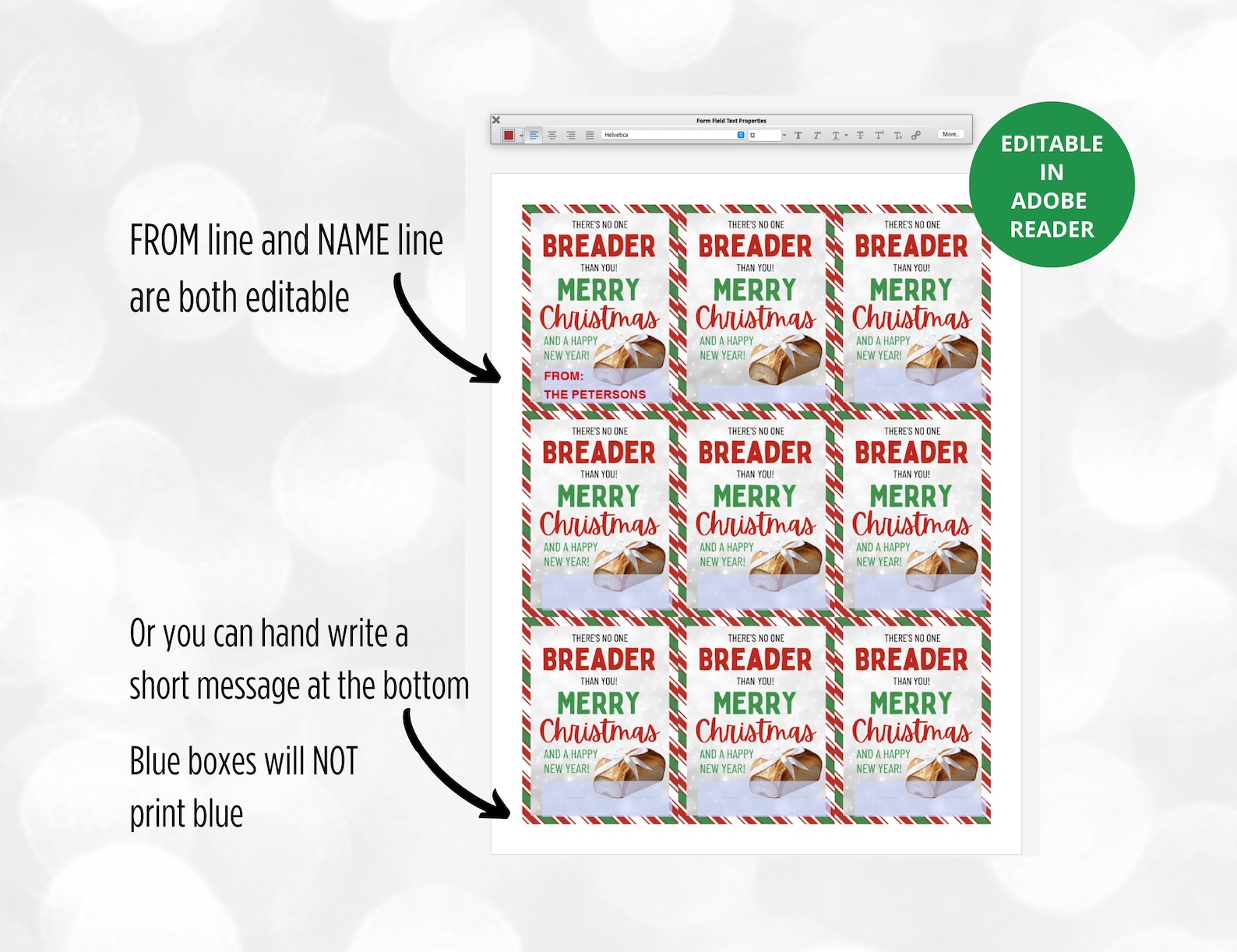 Christmas Editable Bread Gift Tag for Neighbors, Friends, Teachers, and ...