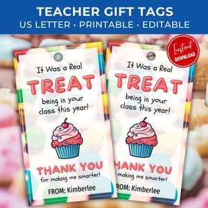 End of School Teacher Gift Tag Printable, It Was a Real Treat Being in ...